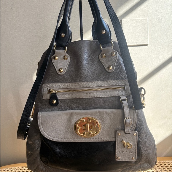 Emma Fox | Bags | Emma Fox Gray And Black Convertible Satchel In ...